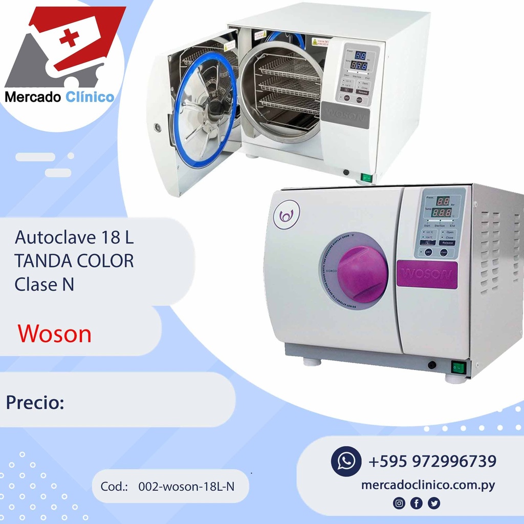 Autoclave 18L - TANDA COLOR Clase N - WOSON | mercadoclinico.com.py